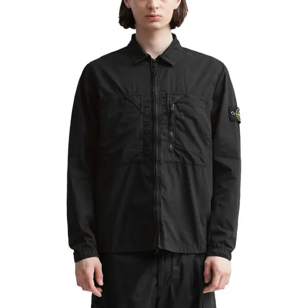 Stone Island Brushed Cotton Canvas Zip Shirt Jacket - Black