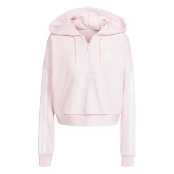 Adidas Essentials 3-stripes French Terry Quarter-zip Hoodie Asia Sizing - Pink