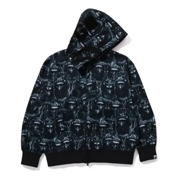 A BATHING APE Shark Graffiti Full Zip Hoodie - Black