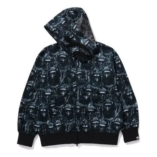 A BATHING APE Shark Graffiti Full Zip Hoodie - Black