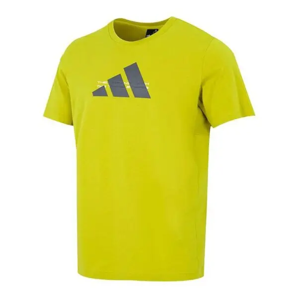 Adidas Alphabet Logo Printing Round Neck Short Sleeve Yellow T-shirt - Default Color