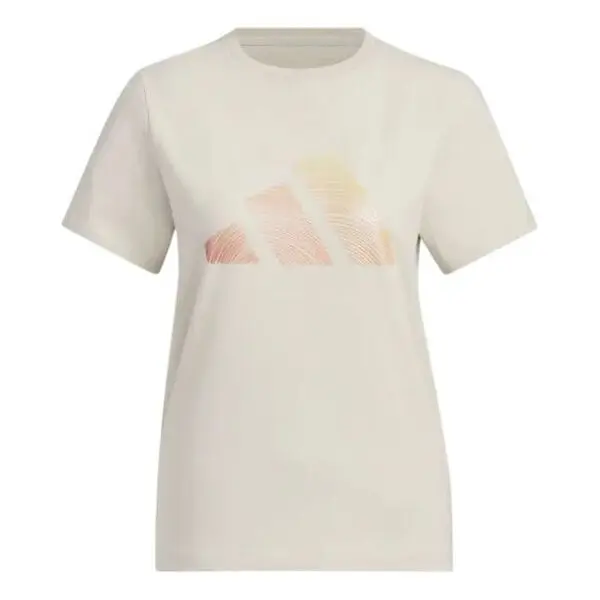 Adidas Logo Short Sleeves T-shirt Asia Sizing 'beige - Beige/pink
