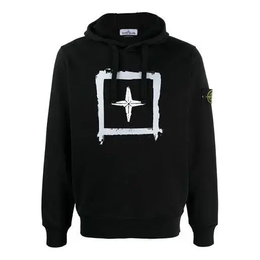 Stone Island Box Print Pullover Hoodie - Black