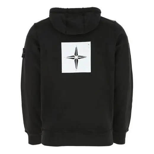 Stone Island Box Print Pullover Hoodie - Black