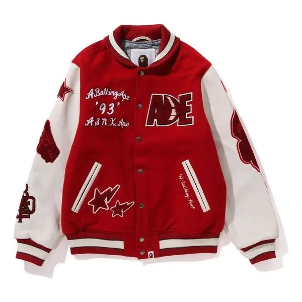 A BATHING APE Multi Motif Varsity Jacket - Red