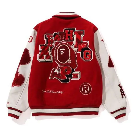 A BATHING APE Multi Motif Varsity Jacket - Red