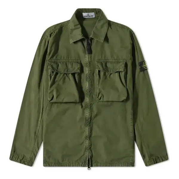 Stone Island Brushed Cotton Shirt Jacket - Olive Green