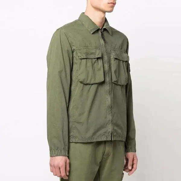 Stone Island Brushed Cotton Shirt Jacket - Olive Green