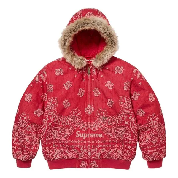 Supreme Bandana Jacquard Denim Hooded Work Jacket - Red