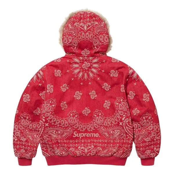 Supreme Bandana Jacquard Denim Hooded Work Jacket - Red