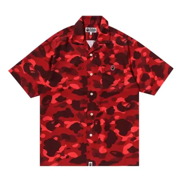 A BATHING APE Color Camo Ape Head One Point Shirt - Red