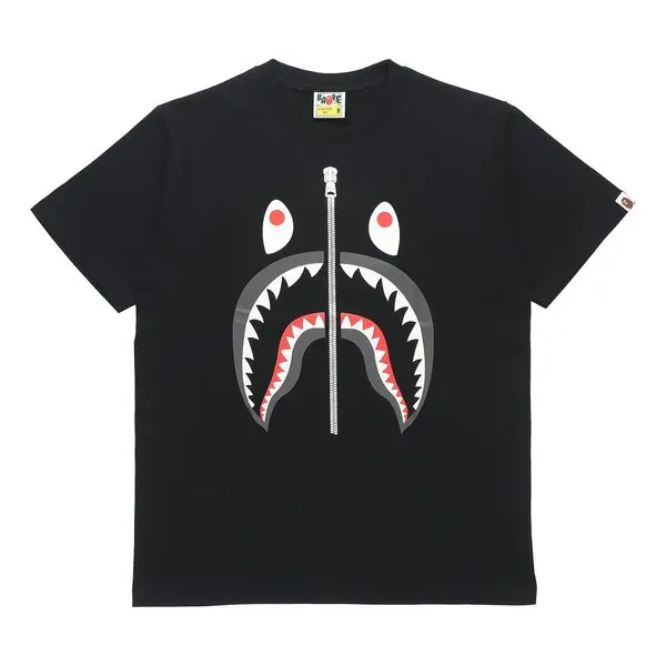 A BATHING APE Half Zip Shark Tee - Black