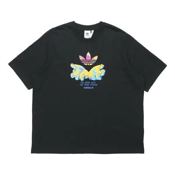 Adidas Originals Graphic Tee Retro Pattern Printing Sports Short Sleeve - Black