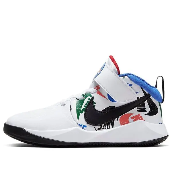 Nike Team Hustle D9 Allover Logo Mid Top Sneakers - White/blue/red