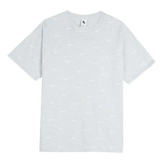 Nike Nrg Swoosh Logo Tee Full Print Logo Embroidered Short Sleeve Gray T-shirt - Grey