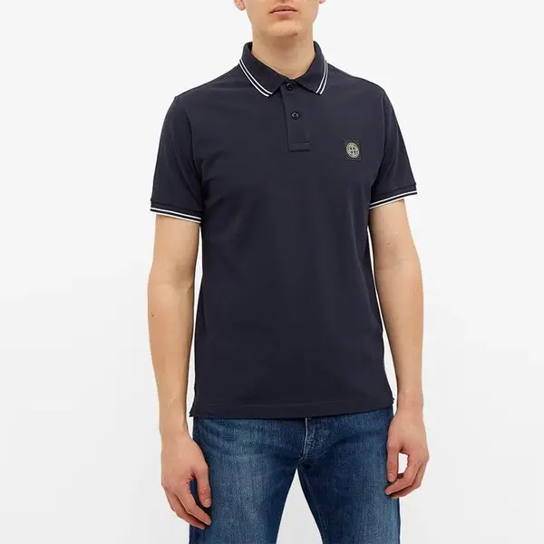 Stone Island Patch Tipped Polo Shirt - Navy