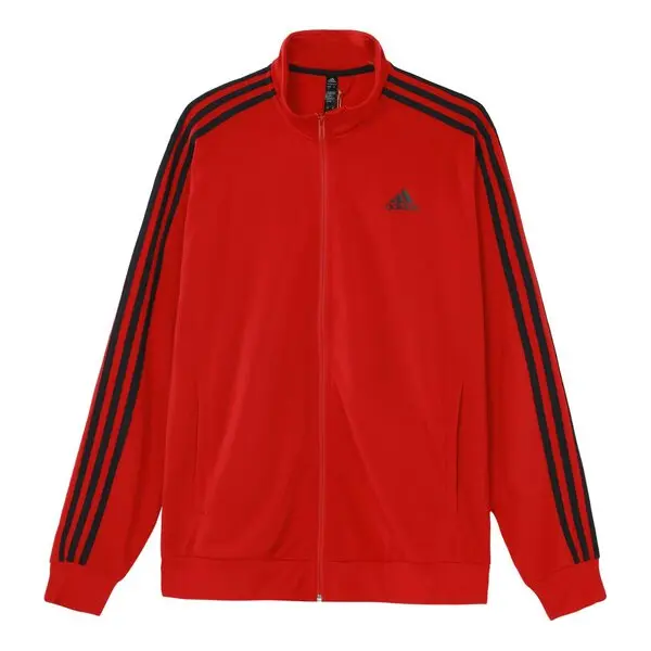Adidas Track Jacket With Stand Collar And Sporty Stripes - Red