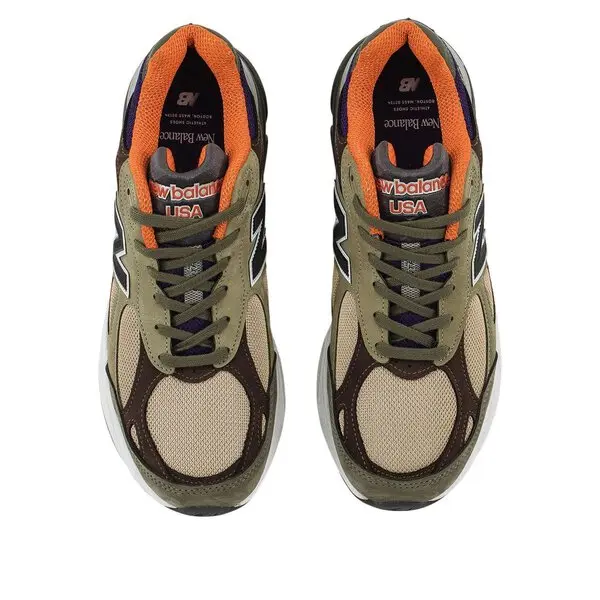 NEW BALANCE 990v3 Made In Usa Athletic Sneakers - Khaki/orange