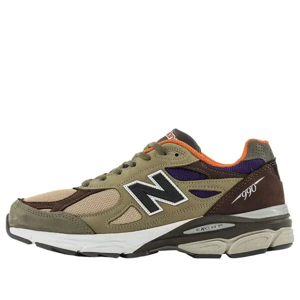NEW BALANCE 990v3 Made In Usa Athletic Sneakers - Khaki/orange