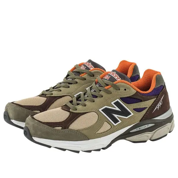 NEW BALANCE 990v3 Made In Usa Athletic Sneakers - Khaki/orange