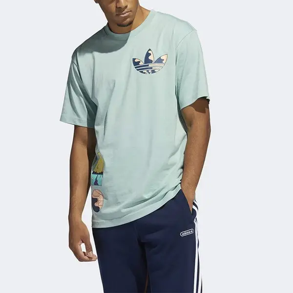 Adidas Originals Surreal Summer Sports Printing Knit Breathable Round Neck Short Sleeve Gray Green - Graygreen