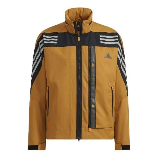 Adidas Logo Stripe Printing Hooded Jacket - Brown