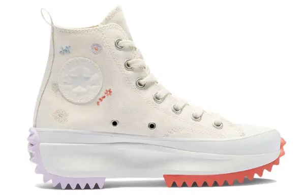 CONVERSE Run Star Hike Platform High Top Embroidered Floral Sneakers - Creambrown