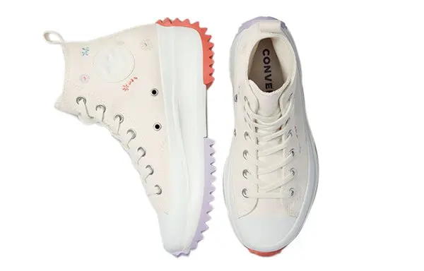 CONVERSE Run Star Hike Platform High Top Embroidered Floral Sneakers - Creambrown