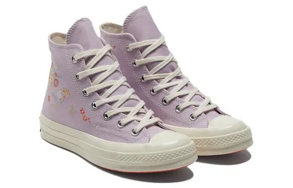 CONVERSE Chuck 70 High Top Embroidered Floral Print Sneakers - Purple
