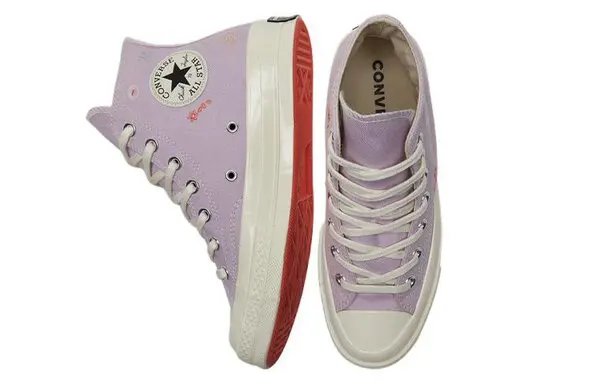 CONVERSE Chuck 70 High Top Embroidered Floral Print Sneakers - Purple