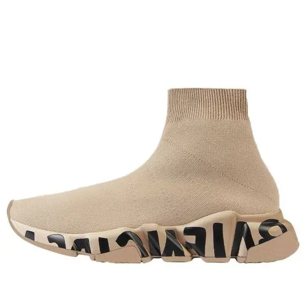Balenciaga Speed Graffiti Knit High Top Sneakers - Beige/black