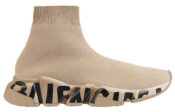 Balenciaga Speed Graffiti Knit High Top Sneakers - Beige/black