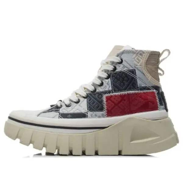 LI-NING High-top Patchwork Sneakers - White/grey
