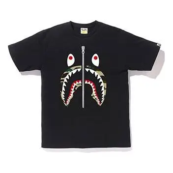 A BATHING APE Half Zip Shark Face Tee - Black