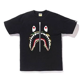 A BATHING APE Half Zip Shark Face Tee - Black