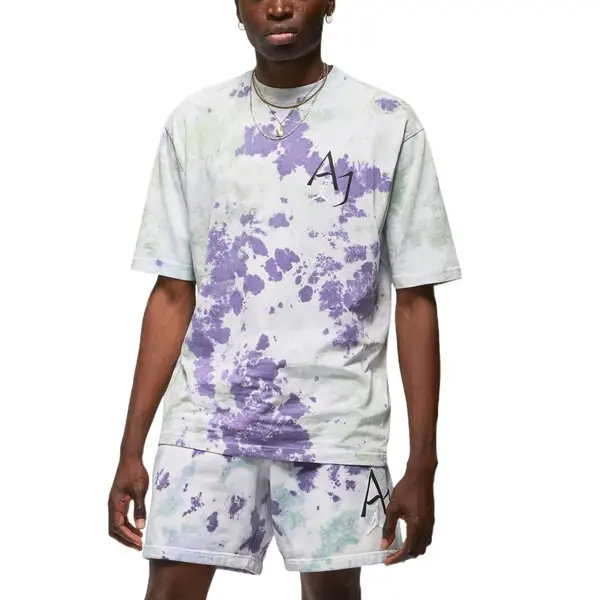 JORDAN Splash Ink Color Block Alphabet Printing Casual Short Sleeve Blue T-shirt - Multi-color