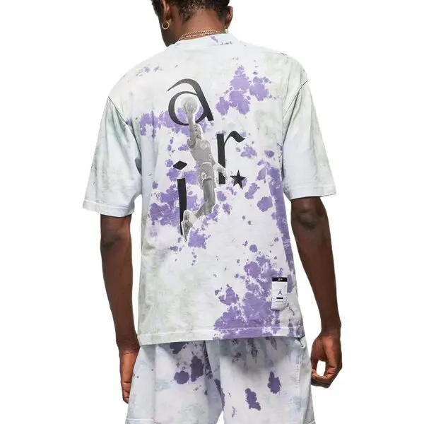JORDAN Splash Ink Color Block Alphabet Printing Casual Short Sleeve Blue T-shirt - Multi-color