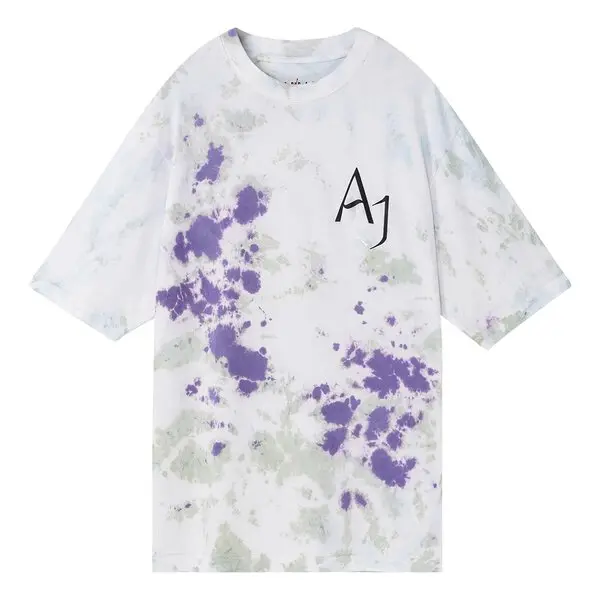 JORDAN Splash Ink Color Block Alphabet Printing Casual Short Sleeve Blue T-shirt - Multi-color