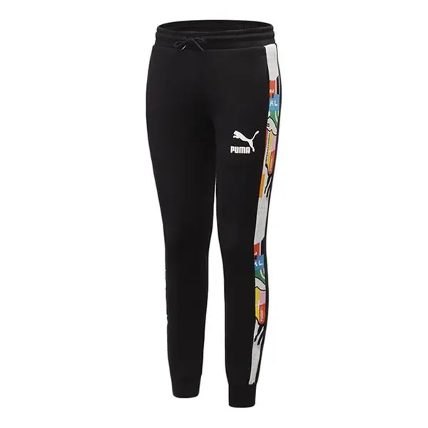 PUMA Printing Drawstring Casual Long Pants - Black