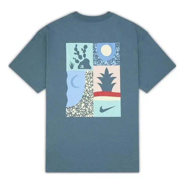 Nike Loose Alphabet Logo Geometry Pattern Printing Sports Short Sleeve Gray Green T-shirt - Multi-color