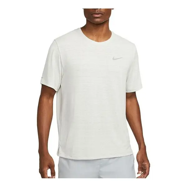 Nike Dri-fit Miler Solid Color Logo Luminous Crew Neck Running Short Sleeve Light Bone T-shirt - Multi-color