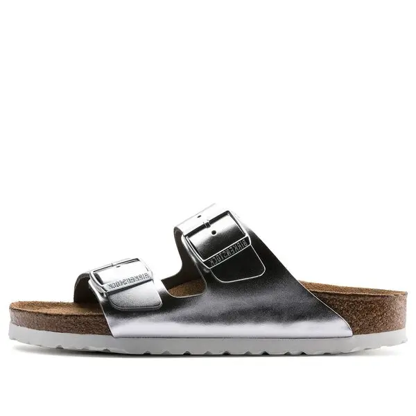 BIRKENSTOCK Arizona Soft Footbed Narrow Fit Metallic Sandals - Silver