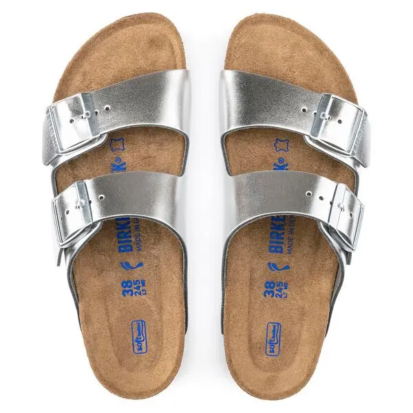 BIRKENSTOCK Arizona Soft Footbed Narrow Fit Metallic Sandals - Silver