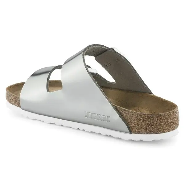 BIRKENSTOCK Arizona Soft Footbed Narrow Fit Metallic Sandals - Silver