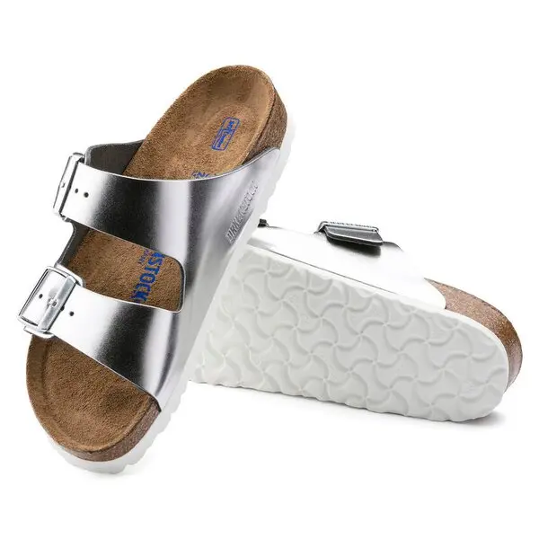 BIRKENSTOCK Arizona Soft Footbed Narrow Fit Metallic Sandals - Silver