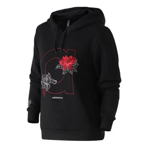 Adidas Neo Sweat Hoodie With Graphic Floral Detail - Black