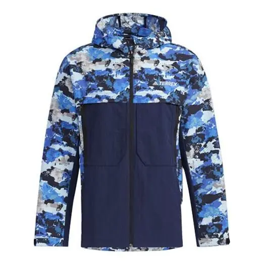 Adidas Camouflage Splicing Hooded Jacket - Blue