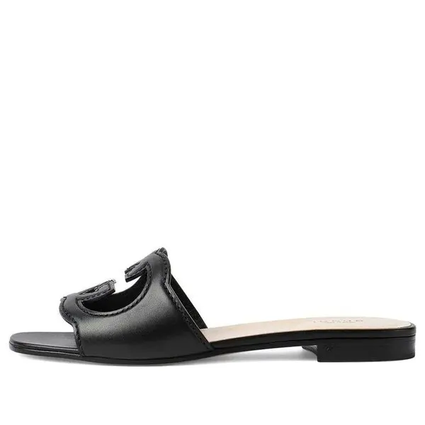Gucci Interlocking G Shearling Sandals - Black