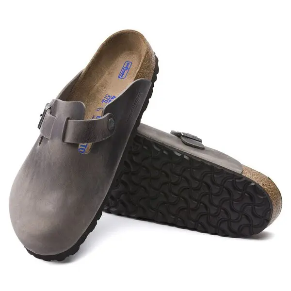 BIRKENSTOCK Boston Soft Footbed Oiled Leather Clogs - Grey