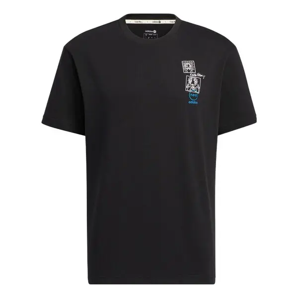 Adidas Neo X Keith Haring Crossover Cartoon Earth Pattern Printing Short Sleeve Black - Default Color